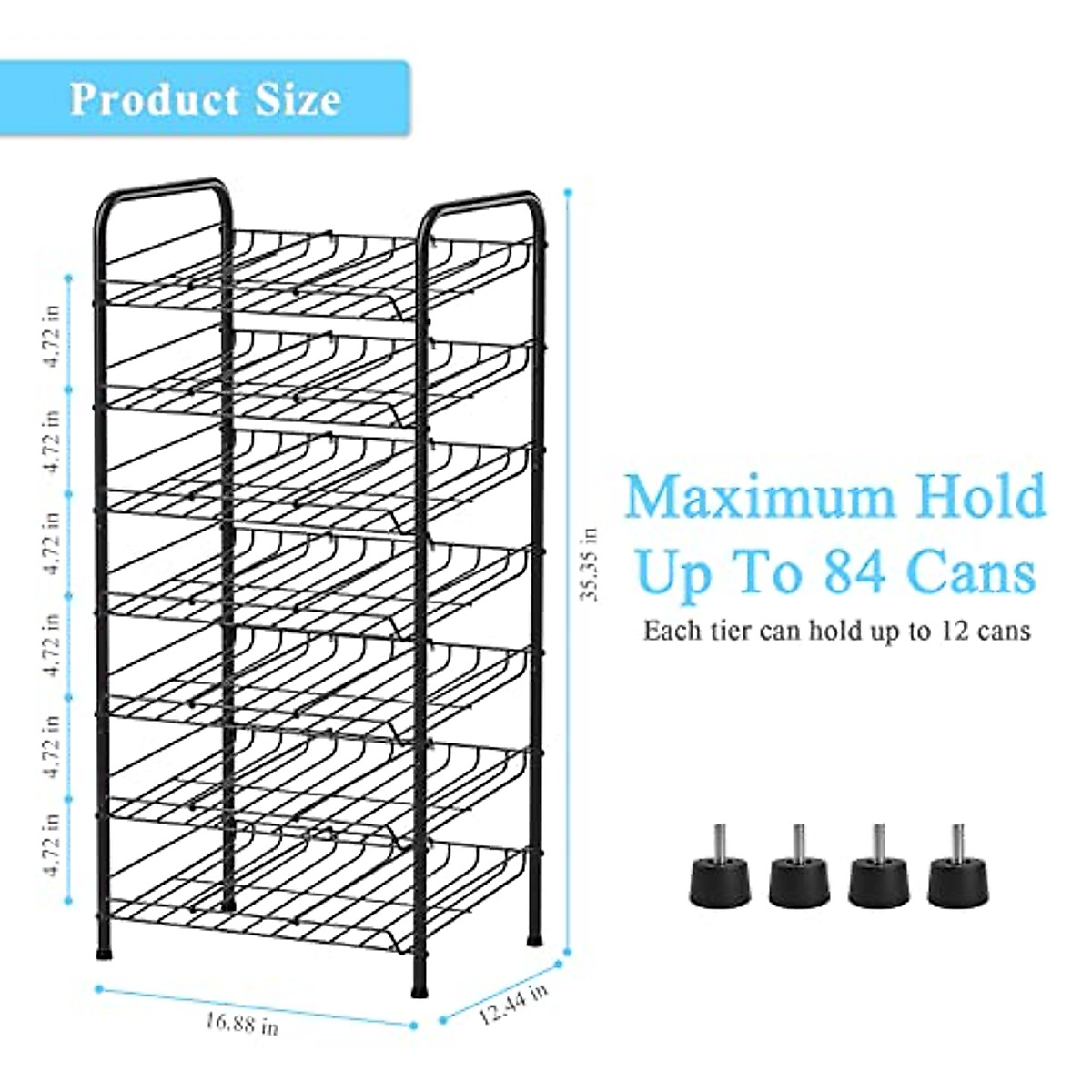 Vrisa Can Organizer for Pantry 7-tier Can Rack Organizer Can Storage Dispenser Rack Holds up to 84 Cans for Canned Food Kitchen Cabinet or Pantry Shelf