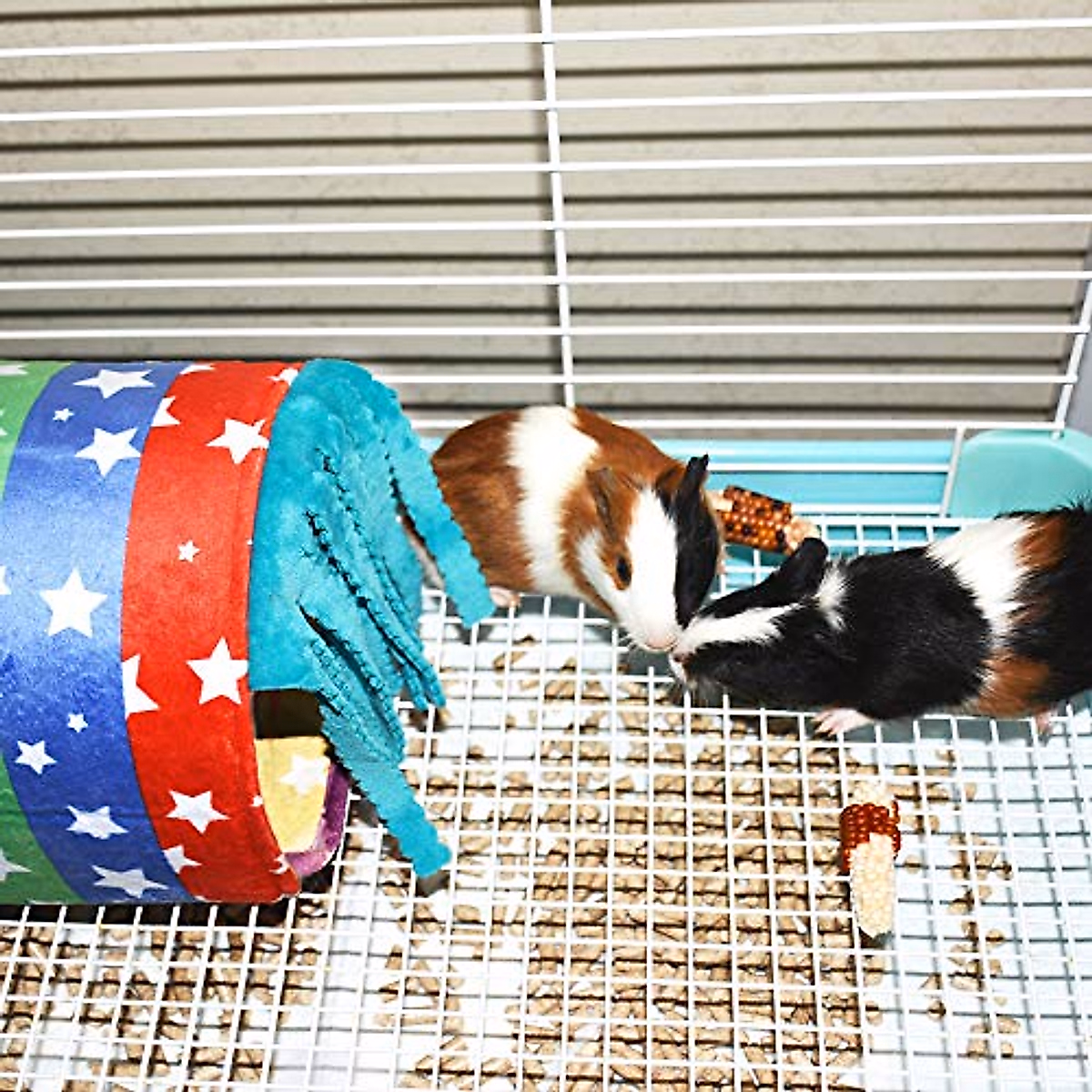 HOMEYA Guinea Pig Tunnel Kit,Pet Hideout Play Tube Hideaway Bedding+Small Animal Hammock&Cozy Bed Nest,Funny Toys and Cage Accessories for Ferret Rat Hamster Squirrel Chinchilla Sugar Glider-Rainbow