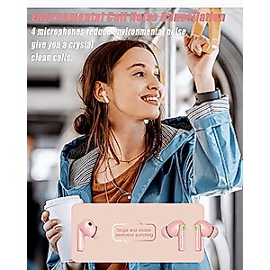Wireless Earbuds Bluetooth 5.1 Headphones 4-Mics Clear Call ENC Noise Cancelling Ear Buds Deep Bass 30Hrs Playtime with USB-C Charging Case IPX7 Waterproof in-Ear Earphones for Android and iPhone Pink