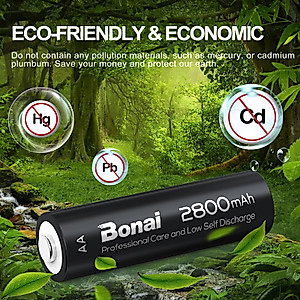 BONAI AA Rechargeable Batteries 2800mAh 1.2V Ni-MH Low Self Discharge (Pack of 8)
