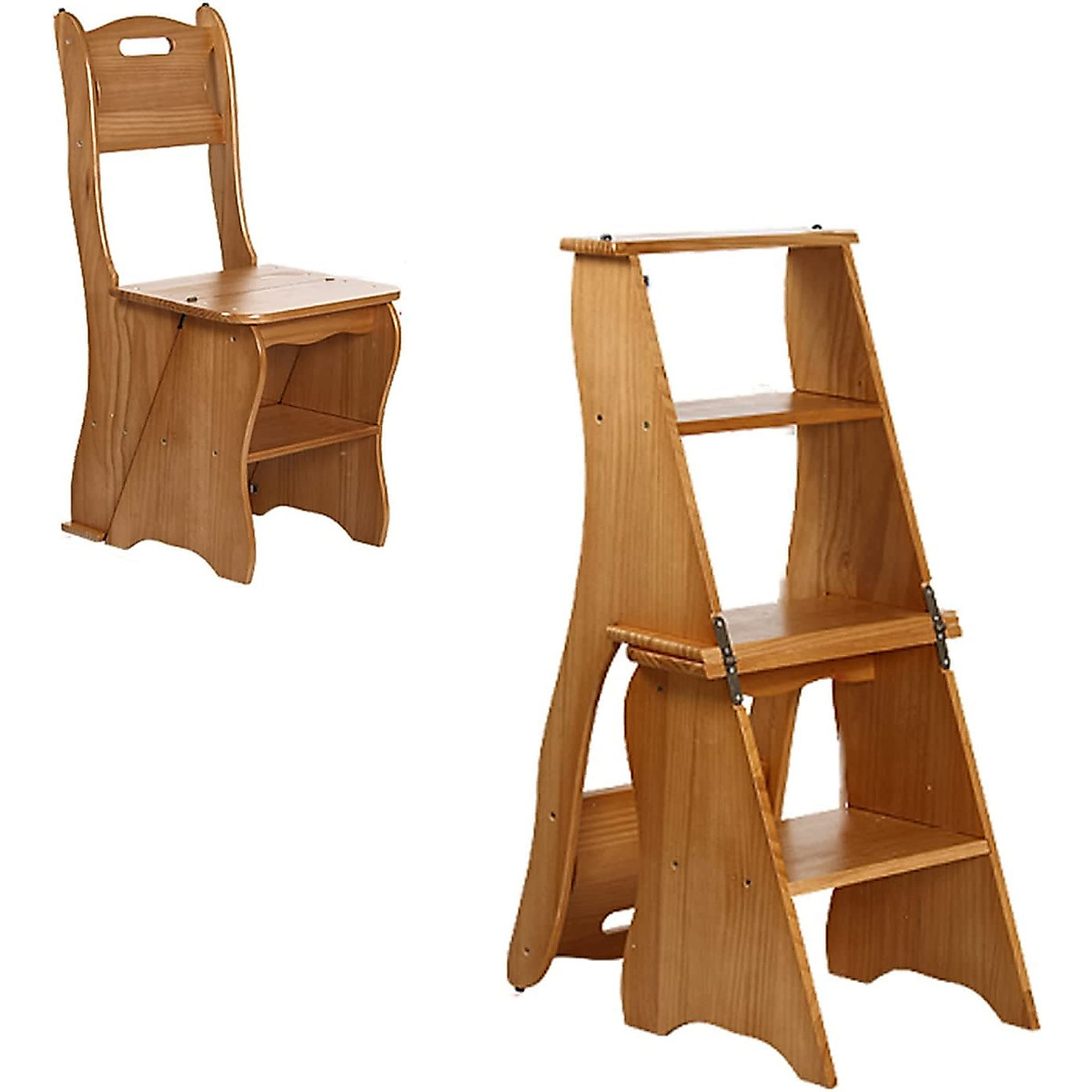 LUCEAE Step Stool,4 Tier Folding Wooden Seat Portable Shoe Closet High Stool Eco-Friendly Water Paint Reinforced Hinged Ladder Stool Tongue and Groove Structure Smooth Ladder Body,Safe and Sturdy Dura