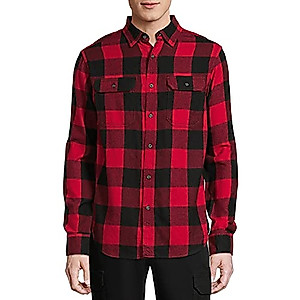 George Clothing Men's Super Soft Flannel Shirt (Red & Black Buffalo, Large)