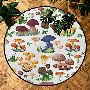 Tavisto 3 Ft Mushroom Seamless Pattern Round Desk Chair Mat Non-Slip Soft Desk Floor Mat Washable Floor Mat for Office Living Room Bedrooms Laundry Room Foyer Doorway