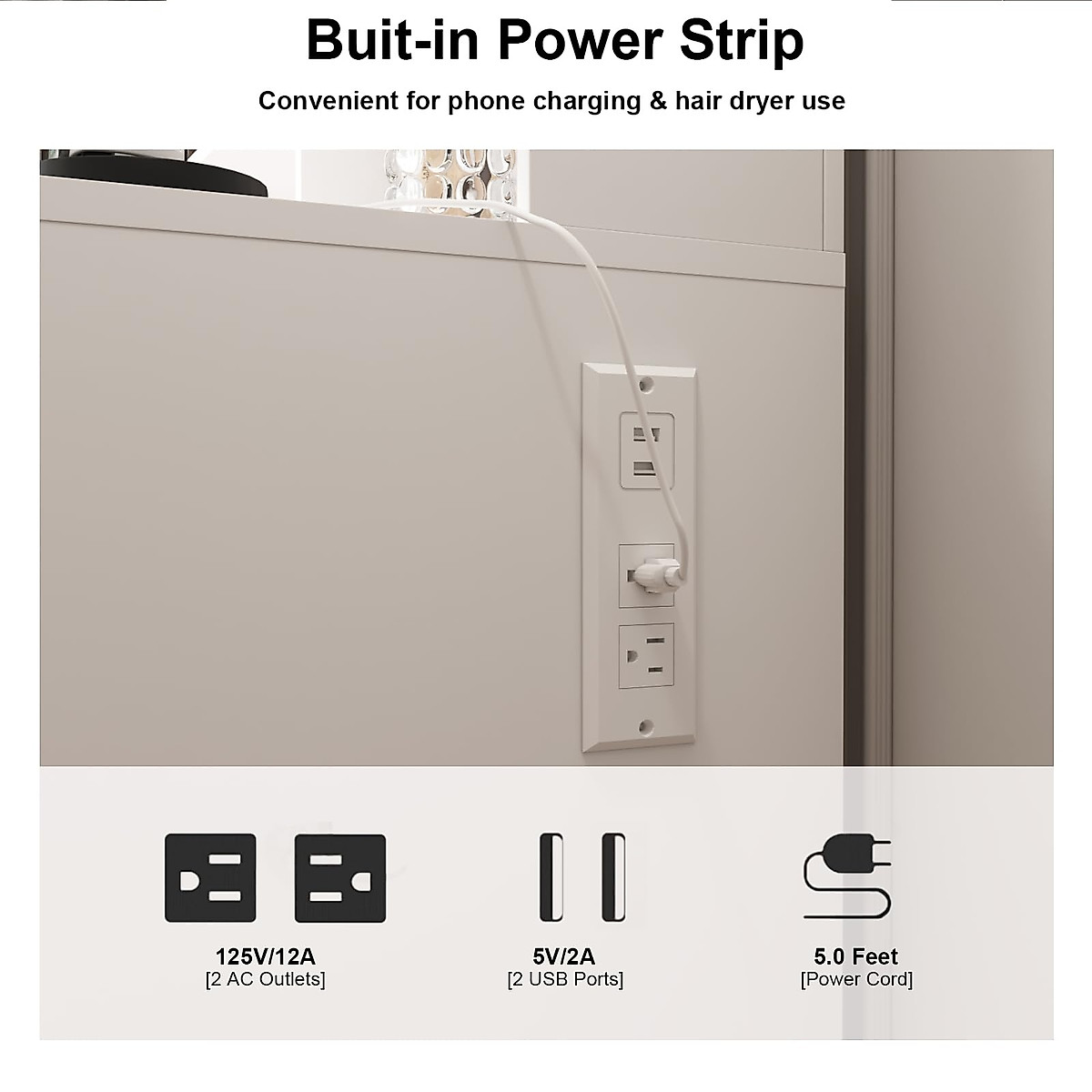 DINGIPP Makeup Vanity Desk with Lighted Mirror and Charging Station, Makeup Table with 4 Drawers & Storage Shelves, Vanity Desk 3 Color Modes Available, Bedroom Dressing Table for Women, girls (White)