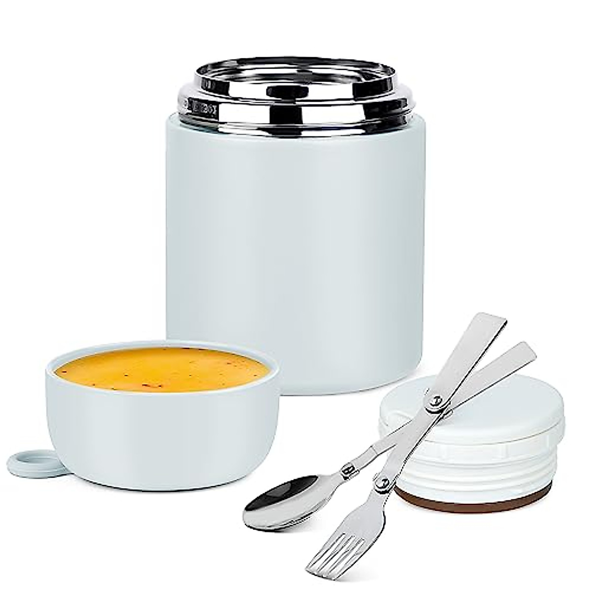 NewFation Thermos For Hot Food - 17 Oz Insulated Food Container With Foldable Fork& Spoon, Leak Proof Soup Thermoses For Adults, Food Thermoses Portable With Handle For Office Outdoors (Gray)