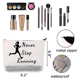 JNIAP Runner Make up Bag Never Stop Running Lover Cosmetic Pouch Zipper Canvas Bag Track Marathon Runner Gifts for Women (Running Bag)