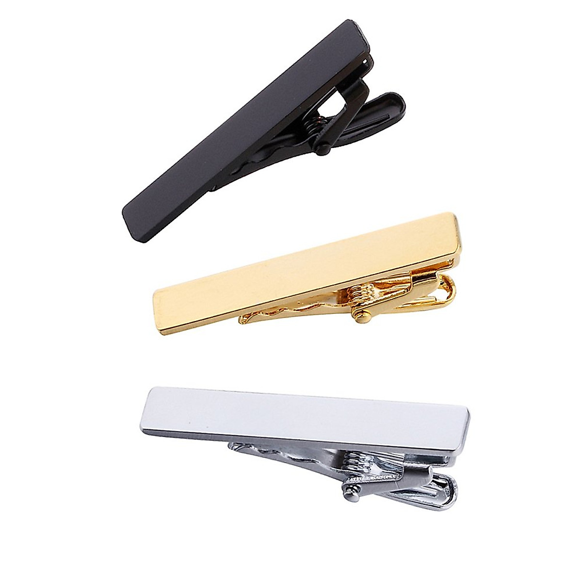 AnotherKiss Men's Skinny Tie Clip Set with Gold Silver Black 3 Tone, 1.5 Inches