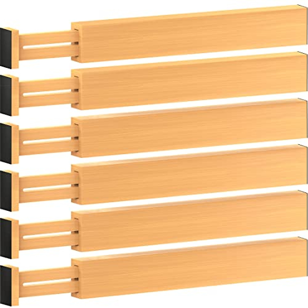 Large Kitchen Drawer Organizer - Expandable Bamboo Drawer Dividers (17" - 21.5") - Adjustable Separators for Kitchen, Clothes, Dresser, Bedroom, Bathroom, and Desk Drawers - 6-Pack