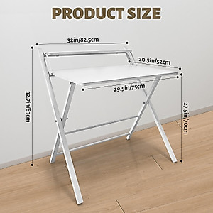 Contemood Foldable Computer Desk for Home Office, Portable Laptop Study Table for Single, 2 Tier Desk No Assembly Required, White