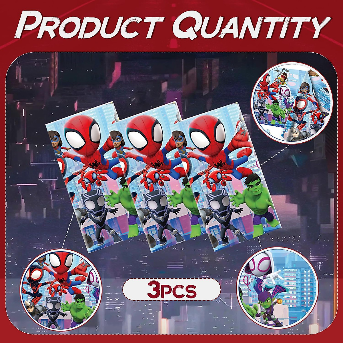 CORODER 3PCS Spidey Party Tablecloth Birthday Party Table Cover Party Supplies for Boys Girls Birthday Decorations