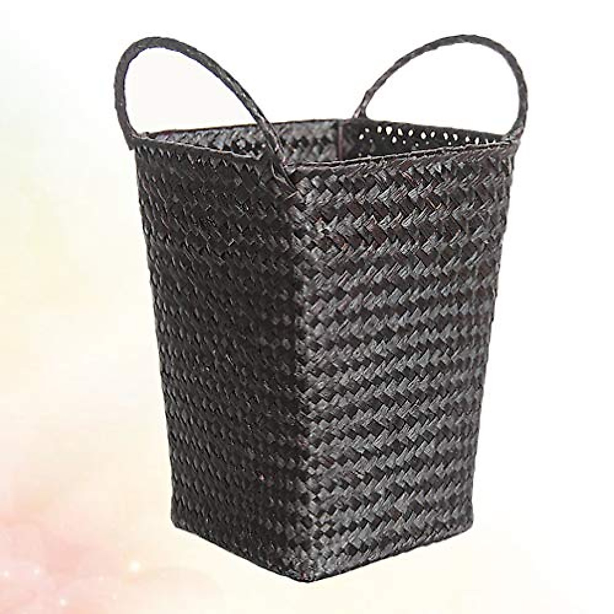 EXCEART Toy Baskets Rattan Storage Basket Woven Flower Vase Door Closet Organizer Multipurpose Storage Container Decorative Storage Organizer for Home Office Cloth Book Black Desk Containers