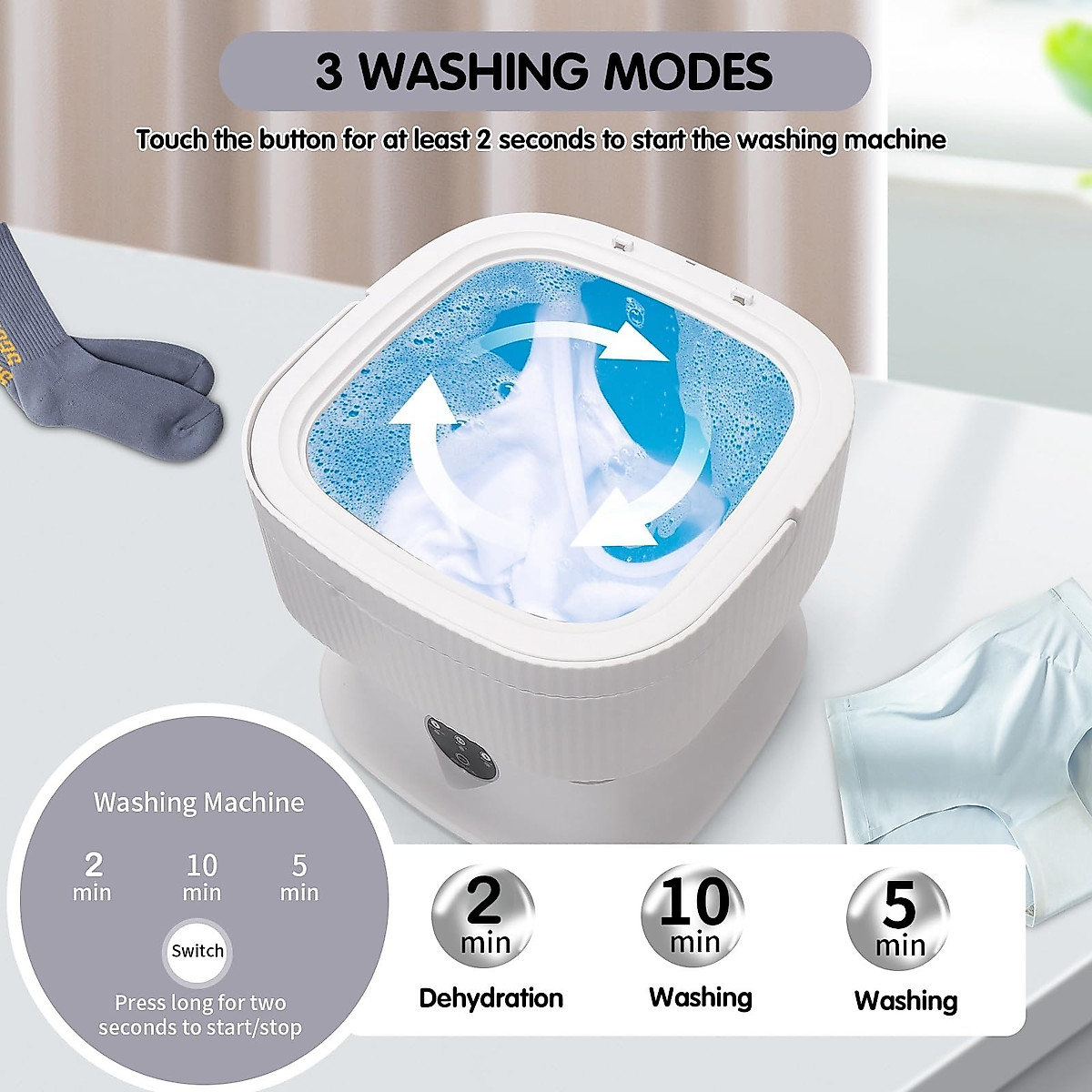 Mini Portable Washing Machine,10L Collapsible Travel Washing Machine, Portable Mini Washer Machine, Portable Mini Washing Machine with Spin, Portable Washer and Dryer Combo for Apartments. (Grey)
