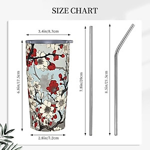 Zemwundy Red and white cherry blossoms 20oz tumbler stainless steel vacuum insulated coffee cup car cup travel mug water bottle with lid for hot and cold drinks