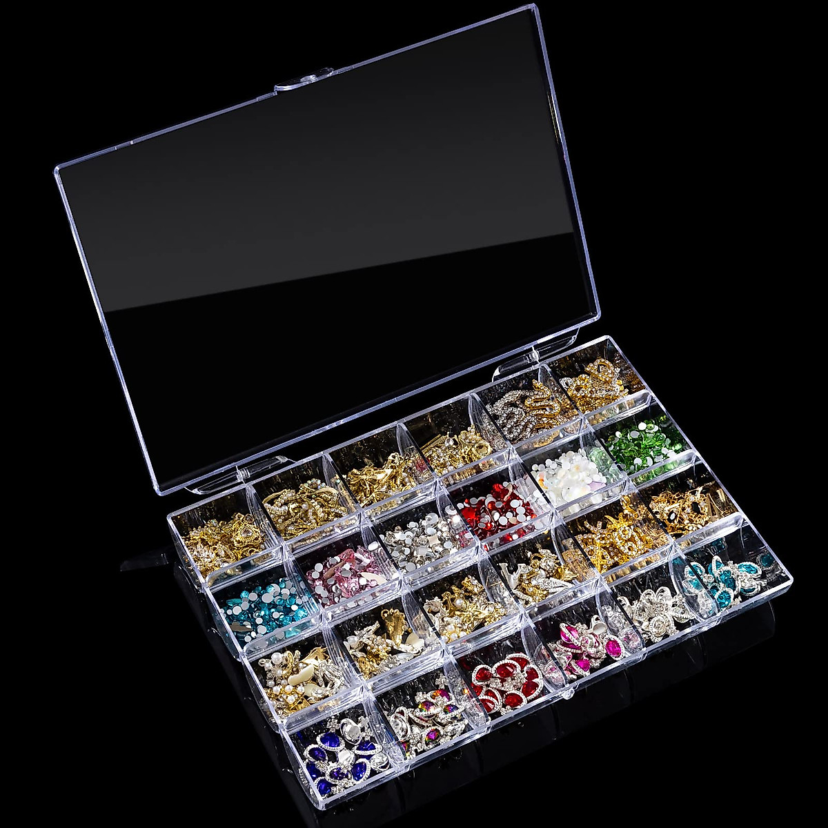 Noverlife 24 Grids Clear Plastic Organizer Box, Storage Container Jewelry Box, Empty Earring Storage Organizer Display Case, Transparent Plastic Nail Art Decorations Container for Bead Rings Earrings