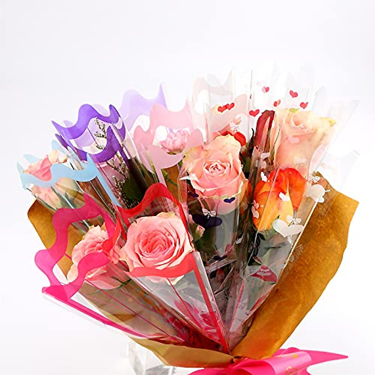 Aylmrice Clear Flower Bouquet Sleeve Flower Wrapping Plastic Paper Floral Arrangement Supplies Wrap Bags Single Rose Packaging Bags for Party Feastival Wedding Valentine's Day 100 Counts White