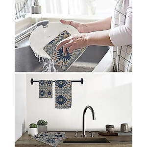 Onekaccu Geometric Abstract Floral Dish Towels Set, Waffle Weave Kitchen Towels Microfiber Towels Cleaning Western Native Tribal Soft Absorbent Dish Drying Towels Hand Towels 2 Pack 15.7x23.6 in