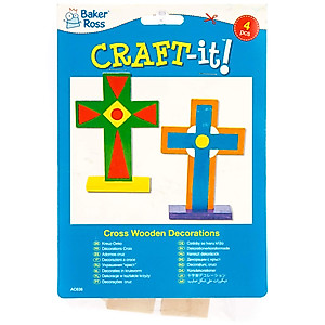 Baker Ross AC638 Wooden Cross Kit - Pack of 4, Stand Up Crafts for Kids to Design, Paint and Assemble for Easter or Christmas Art Activities, Great for Sunday Schools or Classrooms