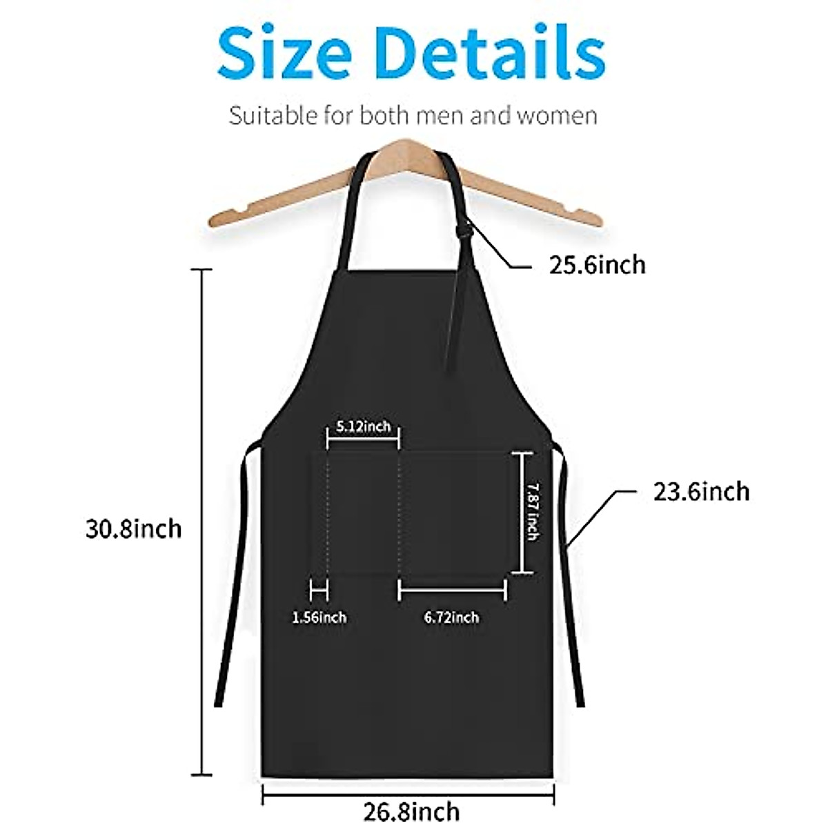 HXORBIS 1 Pack of Black Adjustable Bib Apron, Waterproof, with 2 Pockets, Neck Strap and Extra Long Tie, Cooking Kitchen Aprons for Women, Men Chef,Funny Grilling, BBQ Drawing, Waitress Apron