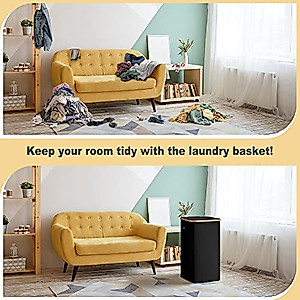 Bellzacasa Laundry Hamper with Lid, Black 100L Large Washing Basket for Laundry with Handles Laundry Basket for Bedroom Bamboo Bathroom Bin