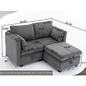 asunflower Modular Loveseat Couch with Storage Seat, Office Sofa Couch Small Sofa with Chaise Convertible 2 Seat Couch for Bedroom,Living Room, Dark Grey