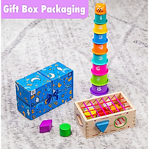 Pidoko Kids Shape Sorter Toys for Toddlers 1-3 | Montessori Toys for 1 Year Old Toys for Boys and Girls - Sensory Learning Developmental - Wooden Baby Toys 12-18 Months - 1st Birthday Gifts Boy Girl