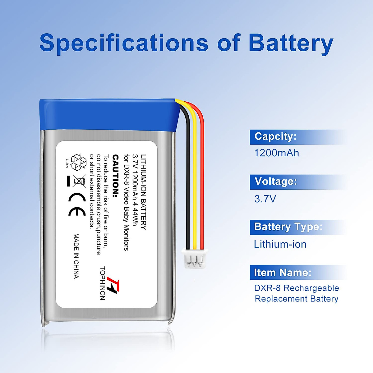 Tophinon Replacement Battery for Infant Optics DXR-8 Baby Monitor Battery Sp 803048,3.7V 1200mAh Lithium-ion Rechargeable