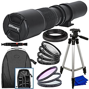 Ultimaxx 500mm f/8 Manual Multi-Coated Preset Telephoto Lens Kit Compatible with Canon EOS T5, T5i, T6, T7 T6i, T6s, T7i, SL1, SL2, 60D, 70D, 77D, 80D, 5D III, 5D IV, 6D, 7D, 7D II & More