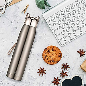Cute Cat Water Bottle Stainless Steel Water Bottle Insulated Thermal Travel Mug Cute Vacuum Water Mug for Women and Kids (Gold)