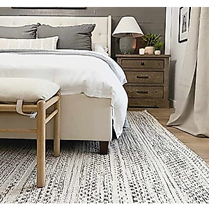 Wooly Natural Fiber Contemporary Living Room Bedroom Large Area Rug - Moroccan Farmhouse -0 Wool - Handmade Handwoven Carpet - Bohemian No Pile - Black, Cream, Beige - 10' x 14'