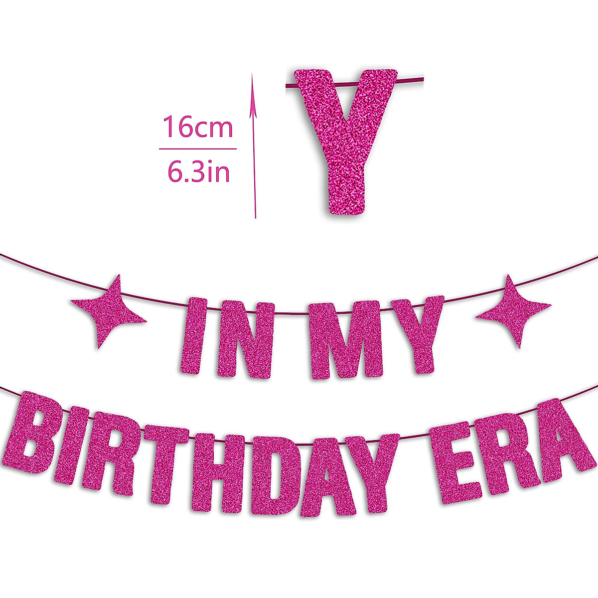 JunyRuny In My Birthday Era Hot Pink Glitter Banner, Singer Birthday Party Decorations, 13th sweet 16 18th 21st 30th Birthday Party Decorations
