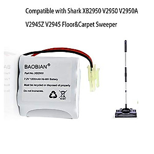 BAOBIAN XB2950 7.2V 1200mAh Ni-Mh Battery Pack Compatible with Shark V2950 V2950A V2945Z V2945 Floor & Carpet Sweeper
