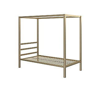DHP Modern Metal Canopy Platform Bed with Minimalist Headboard and Four Poster Design, Underbed Storage Space, No Box Spring Needed, Twin, Gold