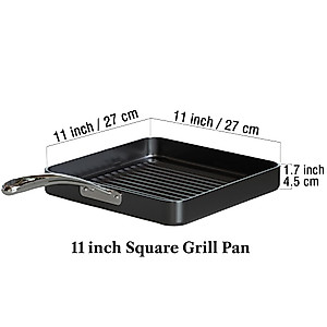 Cooks Standard Nonstick Square Grill Pan 11 x 11-Inch, Hard Anodized Grilling Skillet Pan Cookware for Camping, Home Use