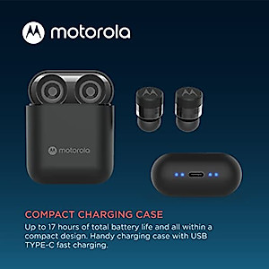 Motorola Moto Buds 120 - True Wireless Bluetooth Earbuds with Microphone & Compact Charging Case - IPX5 Water Resistant, Voice & Smart Touch-Control, Lightweight Comfort-Fit, Clear Sound - Black