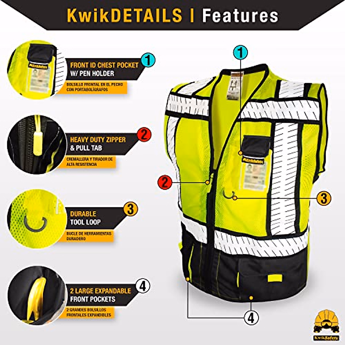 KwikSafety - Charlotte, NC - SPECIALIST Safety Vest [Multi-Use Pockets] Class 2 ANSI OSHA High Visibility Reflective Heavy Duty Solid Mesh HiVis Construction Surveyor Work Men/Black Medium
