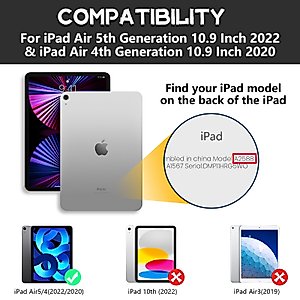 SEYMAC Case for iPad Air 5th/ 4th Generation, Shockproof Case with Screen Protector, 360 Rotating Stand/Hand Strap, Shoulder Strap for iPad Air 4/5 (iPad Air 10.9), Red+Blue