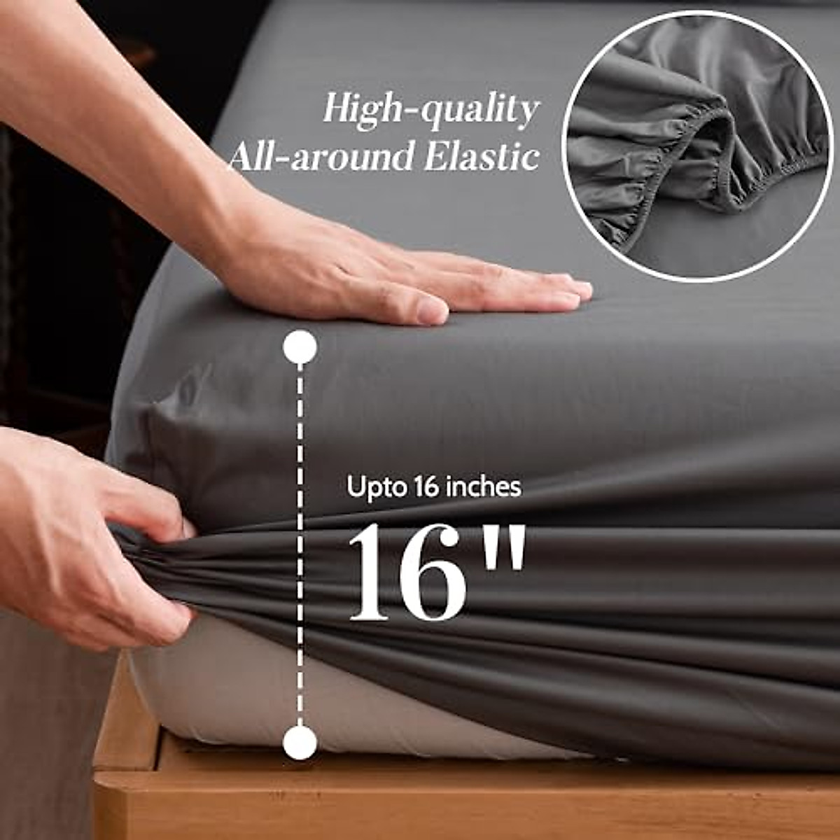 Cosybay Gray terylen Twin Size Sheet Set - terylen Weave 4 Piece 600 Thread Count Bedding Set with Cooling Effect, Extra Soft