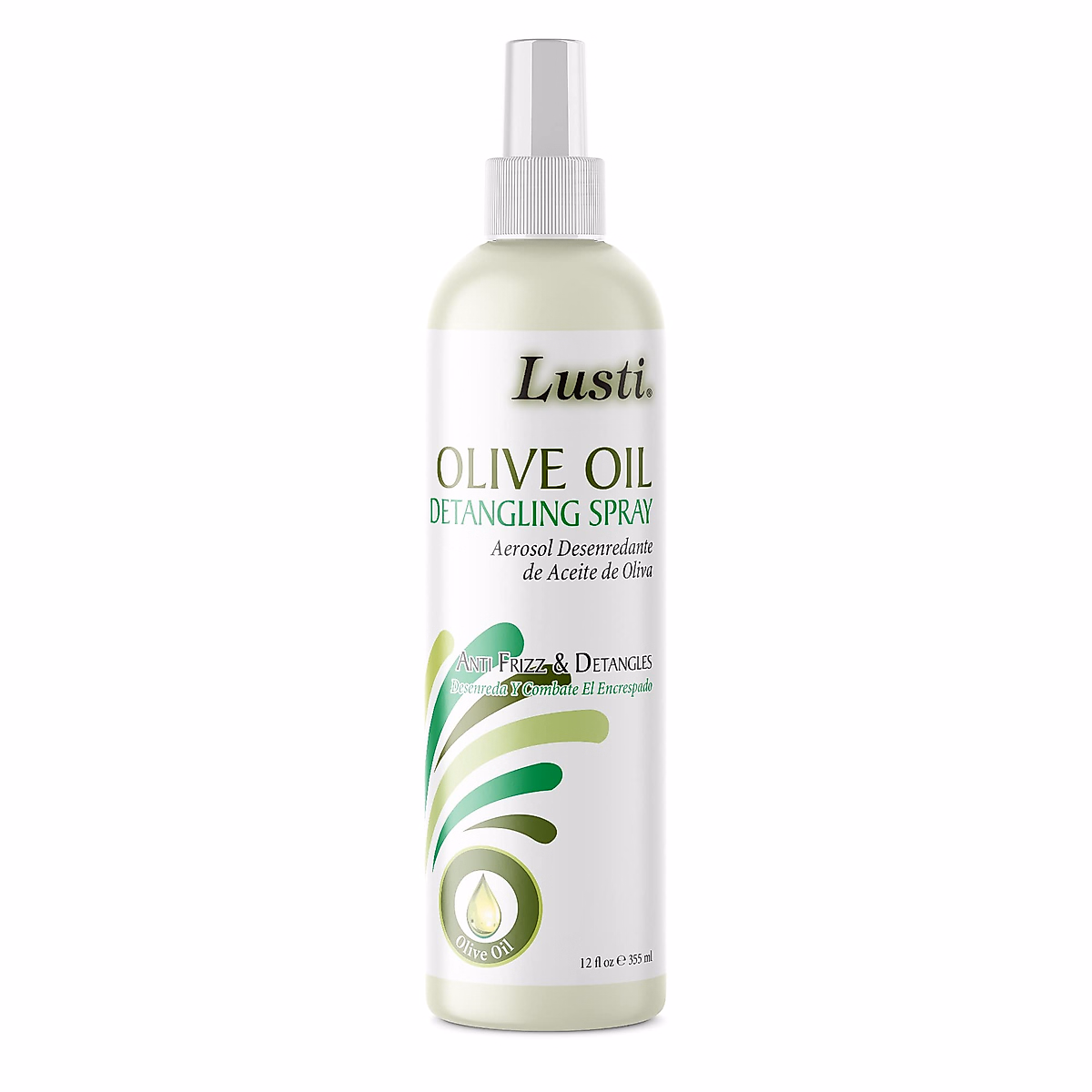 Lusti Olive Oil Detangling Spray, 12 fl oz - Anti-Frizz - Strengthen Damaged Hair - Reducing Breakage - Enriched with Amino Proteins