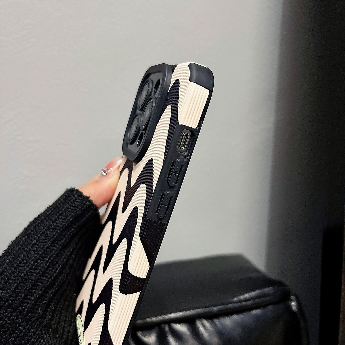 Ownest Compatible with iPhone 12 Mini Case with Fashion Simple Cute Zebra Stripes Pattern Case for Women Girls Soft Silicone Protection Case for iPhone 12 Mini-Black