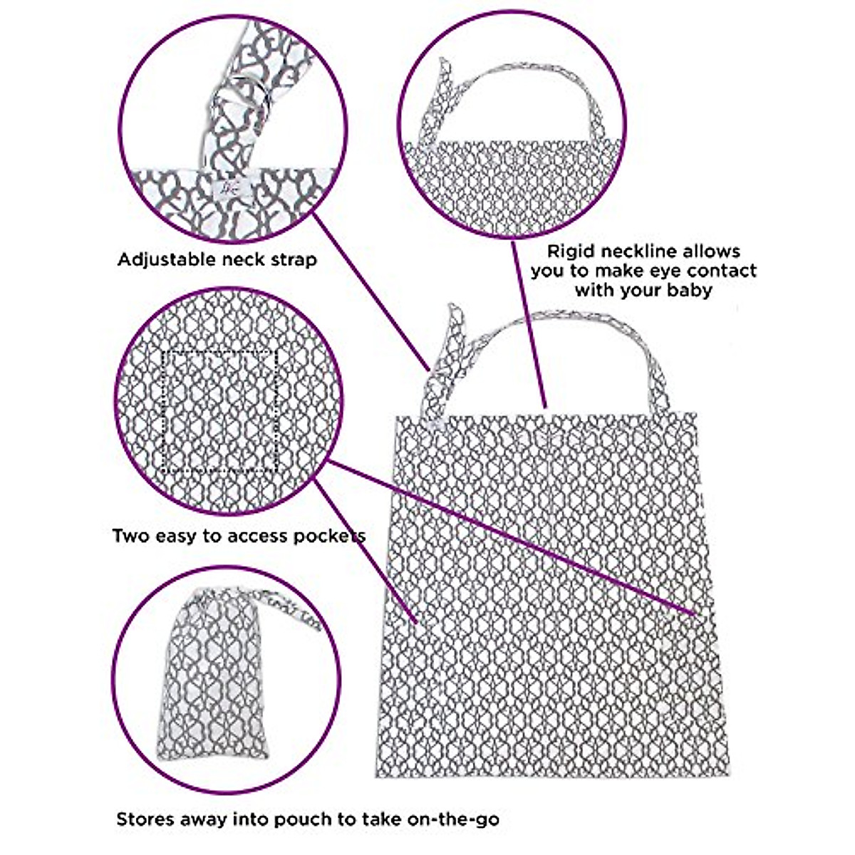 LK Baby Nursing Cover for Breastfeeding Privacy Soft 100% Cotton in Grey White