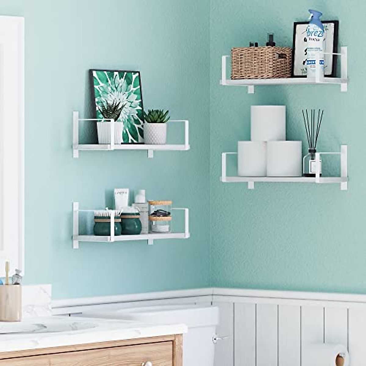 Wallniture Toledo 17" Floating Shelves for Wall, Bookshelf Living Room Decor, Kitchen Organization, Bathroom Shelves, 17" Office Wall Shelf Set of 4 White