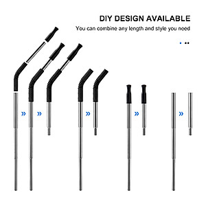 Portable reusable straws with soft silicone nozzle, retractable and collapsible stainless steel drinking straw with metal case and cleaning brush, suitable for travel-Black