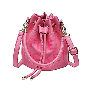 JQAliMOVV The Bucket Bags for Women, Mini Leathe Bucket Bag Purses Drawstring Closure Crossbody Handbags Hobo Bag (Rose Red)