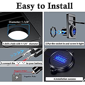 BATIGE PD 45W USB C Quick Charger 18W USB 3.0 Charger Socket Waterproof with Switch LED Voltmeter and Wire Fuse DIY Kit for 12V/24V Car Boat Marine ATV Bus Truck RV Motorcycle