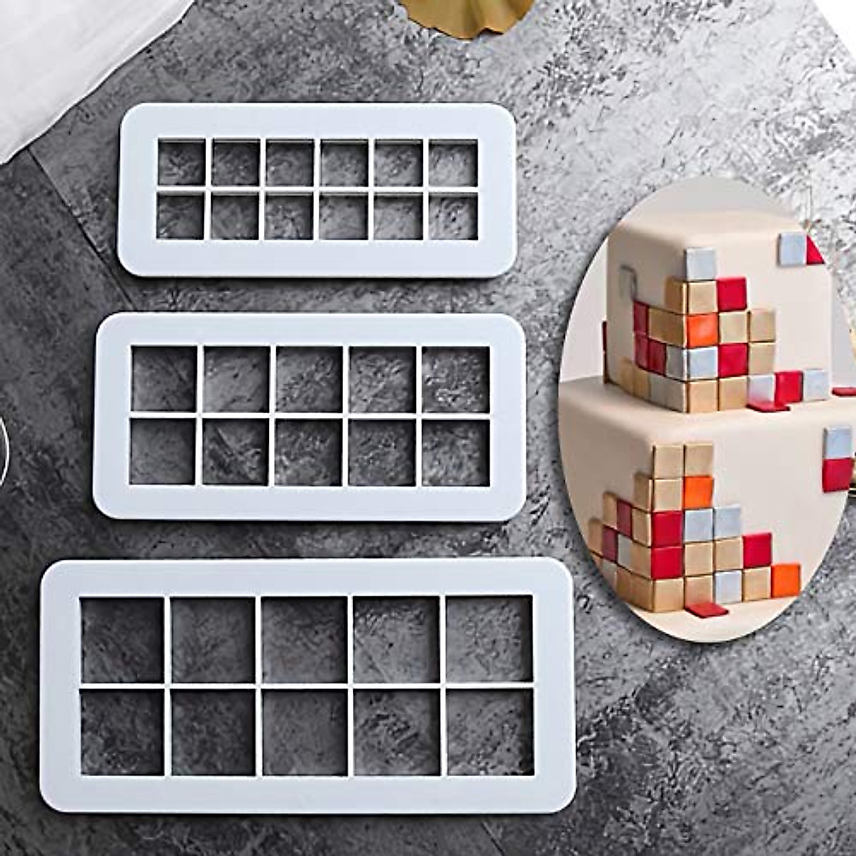 Mity Rain Square Cookie Cutter - Geometric Multicutter-Square Cake Fondant Cutter - 3 Size,Square Biscuit Cutters,Novel Creative Cake Decorating