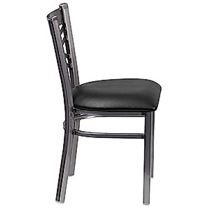 Flash Furniture 2 Pack HERCULES Series Clear Coated ''X'' Back Metal Restaurant Chair - Black Vinyl Seat