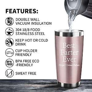 COFOZA Best Fater Ever Oops I Mean Father Funny Gifts for Dad 20 Ounce Stainless Steel Vacuum Insulated Tumbler Father's Day Present (Rose Gold)