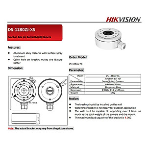 DS-1280ZJ-XS Aluminum Bracket Junction Back Box for Hikvision DS-2CD2042WD-I, 2CD20xx Series Bullet Cameras (4 Pack)