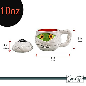 Servette Home Ceramic 10 ounce Halloween Soup Mug with Lid (Mummy)