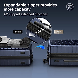 SHOWKOO Luggage Expandable Hardside Lightweight Durable Spinner Wheels Clearance Suitcase Set with TSA Lock 3 PCS (Deep blue)